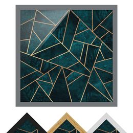 Bilderwelten Bild mit Rahmen - Quadrat Dunkles T&uuml;rkis mit Gold