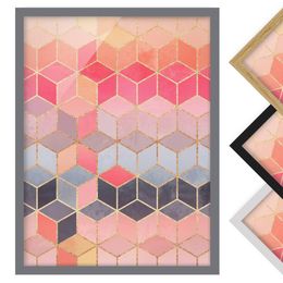Bilderwelten Bild mit Rahmen - Hochformat Buntes Pastell goldene Geometrie