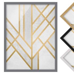 Bilderwelten Bild mit Rahmen - Hochformat Art Deco Geometrie Wei&szlig; Gold