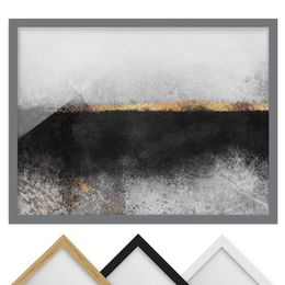 Bilderwelten Bild mit Rahmen - Querformat Abstrakter Goldener Horizont Schwarz Wei&szlig;