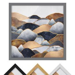 Bilderwelten Bild mit Rahmen - Quadrat Goldene Berge Aquarell