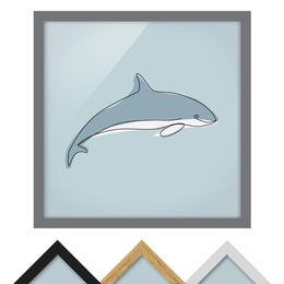 Bilderwelten Bild mit Rahmen - Quadrat Delfin Line Art
