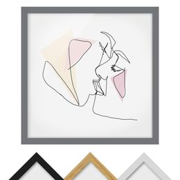 Bilderwelten Bild mit Rahmen - Quadrat Kuss Gesichter Line Art