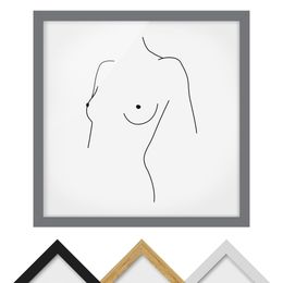 Bilderwelten Bild mit Rahmen - Quadrat Line Art Akt B&uuml;ste Frau Schwarz Wei&szlig;