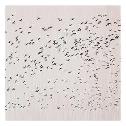 Bilderwelten Alu Dibond Outdoor Bild Natur rosa modern Aquarell - Vogelschwarm im Sonnenuntergang - Sonnenuntergang Wohnzimmer Schlafzimmer