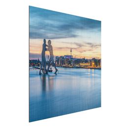 Bilderwelten Alu Dibond Outdoor Bild Natur blau Motiv wetterfest - Berlin Skyline mit Molecule Man - Berlin Wohnzimmer Schlafzimmer