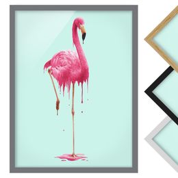 Bilderwelten Bild mit Rahmen - Hochformat Schmelzender Flamingo