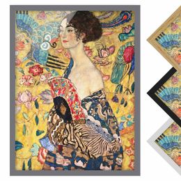 Bilderwelten Bild mit Rahmen - Hochformat Gustav Klimt - Dame mit Fächer