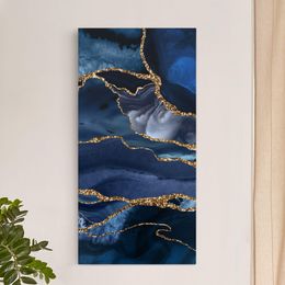 Bilderwelten Leinwandbild Goldene Glitzer Wellen vor Blau