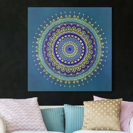 Bilderwelten Leinwandbild Spirituell Illustration Kunstdruck blau - Mandala Blau Gold - Geometrisch XXL Wohnzimmer Schlafzimmer