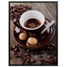 Bilderwelten Leinwandbild Kaffeetasse mit Kaffeebohnen