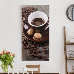 Bilderwelten Leinwandbild Kaffeetasse mit Kaffeebohnen