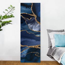 Bilderwelten Leinwandbild Goldene Glitzer Wellen vor Blau