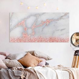 Bilderwelten Leinwandbild Marmoroptik mit Rosa Konfetti