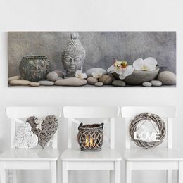 Bilderwelten Leinwandbild Zen Buddha mit wei&szlig;en Orchideen
