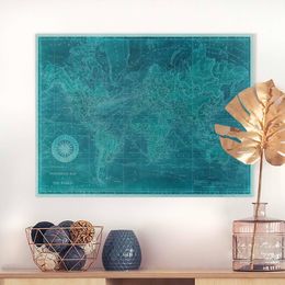 Bilderwelten Leinwandbild Vintage Weltkarte Azurblau