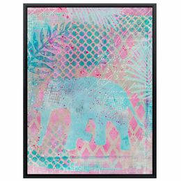 Bilderwelten Leinwandbild Bunte Collage - Elefant in Blau und Rosa