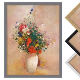 Bilderwelten Bild mit Rahmen - Hochformat Odilon Redon - Vase mit Blumen (rosenfarbener Hintergrund)