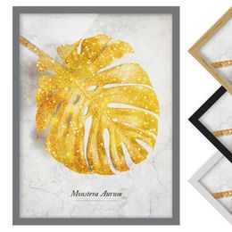 Bilderwelten Bild mit Rahmen - Hochformat Gold - Monstera Aurum