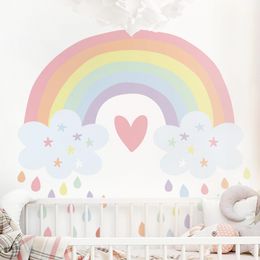 Bilderwelten Wandtattoo Digital Art selbstklebend Wandaufkleber - XXL Regenbogen Herz Pastell - Herz Kinderzimmer Baby Mädchen Jungen