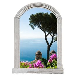 3D Wandtattoo Steinbogen Ausblick vom Garten aufs Meer Wandsticker Meerblick Aussicht 3D-Optik Wandaufkleber Bogen Ausblick in S-XXL 3D-Effekt