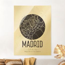 Bilderwelten Glasbild Spr&uuml;che modern grau Glas Wandbild - Stadtplan Madrid - Retro - Karten Wohnzimmer Schlafzimmer