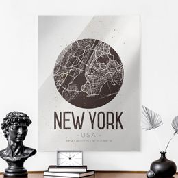 Bilderwelten Glasbild - Hochformat Stadtplan New York - Retro
