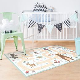 Bilderwelten Vinylteppich Illustration bunt Tiere Vinylmatte - Waldtiere - Freunde auf dem Waldweg - Deko Kinderzimmer