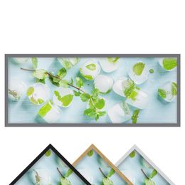 Bilderwelten Bild mit Rahmen - Panorama Eisw&uuml;rfel mit Minzbl&auml;ttern