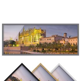Bilderwelten Bild mit Rahmen - Panorama Catedral de Mallorca Wasserspiegelung