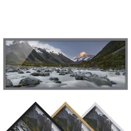 Bilderwelten Bild mit Rahmen - Panorama Aoraki &uuml;ber dem Hooker River