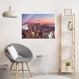 Bilderwelten Glasbild - Querformat Sonnenuntergang Manhattan New York City