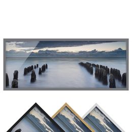 Bilderwelten Bild mit Rahmen - Panorama Holzbuhnen in der Nordsee auf Sylt