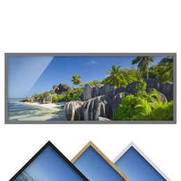 Bilderwelten Bild mit Rahmen - Panorama Traumstrand Seychellen