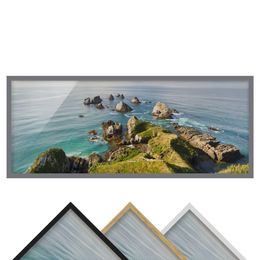 Bilderwelten Bild mit Rahmen - Panorama Nugget Point in Neuseeland