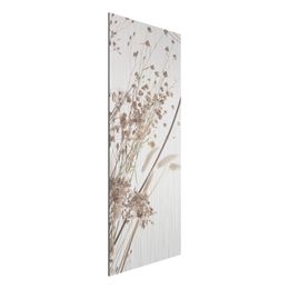 Alu Dibond Outdoor Bild - Bouquet aus Ziergras und Bl&uuml;ten - Blumen beige Landhaus wetterfest Gr&auml;ser Wohnzimmer Schlafzimmer