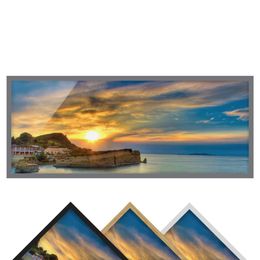 Bilderwelten Bild mit Rahmen - Panorama Sonnenuntergang &uuml;ber Korfu