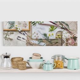 Bilderwelten Leinwandbild - Panorama Blumen und Gartenkr&auml;uter Vintage