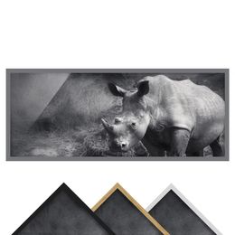 Bilderwelten Bild mit Rahmen - Panorama Lonesome Rhinoceros