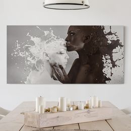 Bilderwelten Leinwandbild - Querformat Milch & Kaffee Kuss