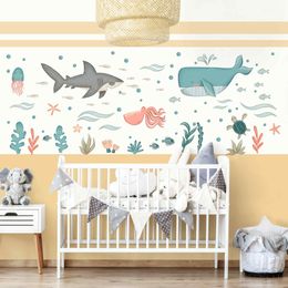 Bilderwelten Wandtattoo Tiere Illustration Aquarell pastell - Unterwasser Ozean Fische Set - Fische Kinderzimmer Baby Mädchen Jungen