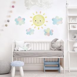 Bilderwelten Wandtattoo Illustration Aquarell pastell - Aquarell Sonne und Wolken - Wolken Kinderzimmer Baby Mädchen Jungen