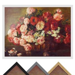 Bilderwelten Bild mit Rahmen Blumen rot modern inkl. Rahmung - Auguste Renoir - Stillleben mit Pfingstrosen - Rose Wohnzimmer Schlafzimmer