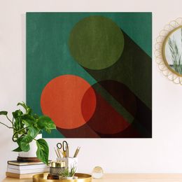 Bilderwelten Leinwandbild originell Abstrakt Kunstdruck gr&uuml;n - Abstrakte Formen - Kreise in Gr&uuml;n und Rot - Wandbild XXL Wohnzimmer Schlafzimmer