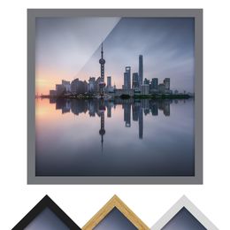 Bilderwelten Bild mit Rahmen - Quadrat Shanghai Skyline Morgenstimmung