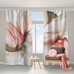 Bilderwelten Vorhang Seidentuch in Grau und Rosa - blickdichte Gardine Abstrakt Kunstdruck Wohnzimmer Schlafzimmer Küche Bad Badezimmer Grau