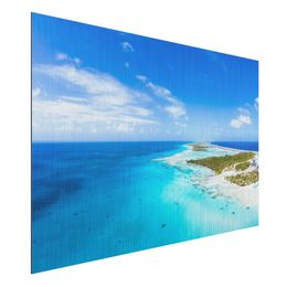 Bilderwelten Alu Dibond Outdoor Bild Strand t&uuml;rkis Motiv wetterfest - Paradies auf Erden - Karibik Wohnzimmer Schlafzimmer