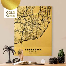 Bilderwelten Leinwandbild - Hochformat Stadtplan Lissabon - Klassik