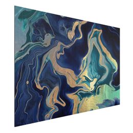 Bilderwelten Alu Dibond Outdoor Bild blau Illustration Aquarell - Spiel der Farben Indigo Feuer - Deko Wohnzimmer Schlafzimmer