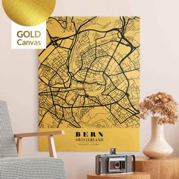 Bilderwelten Leinwandbild - Hochformat Stadtplan Bern - Klassik